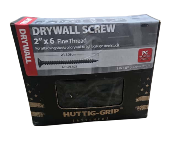 Huttig-Grip Drywall Screws 2" x #6 – Black Phosphate, Coarse Thread ...